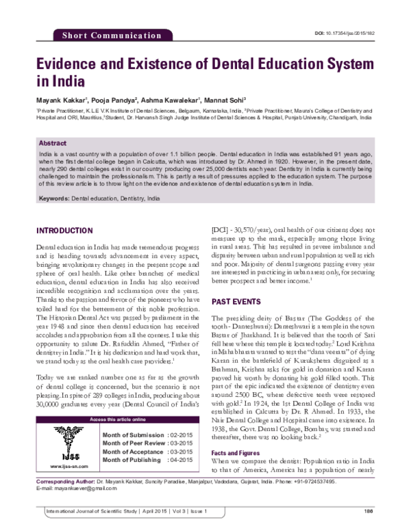 (PDF) Dental education in India