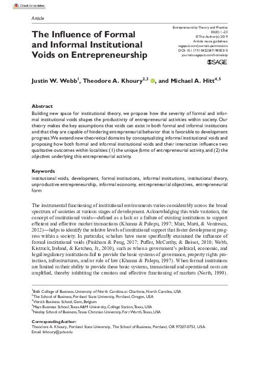 (PDF) The Influence of Formal and Informal Institutional Voids on ...