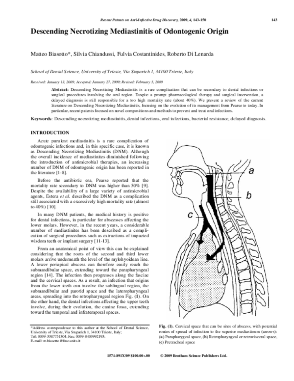 (PDF) Descending necrotizing mediastinitis of odontogenic origin | Lenin Domínguez - Academia.edu