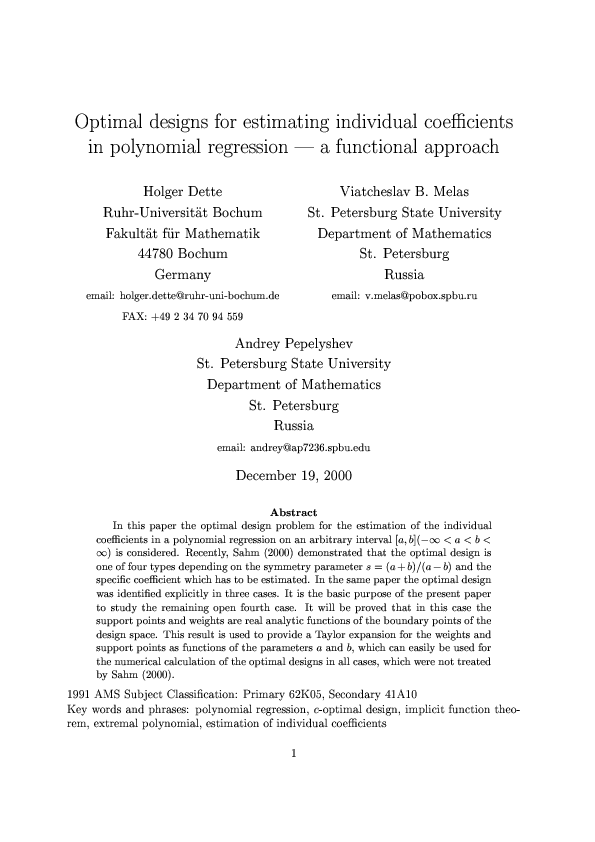 (PDF) Optimal designs for estimating individual coefficients in polynomial regression - a ...