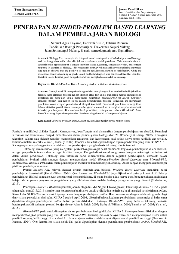 (PDF) Penerapan Blended-Problem Based Learning Dalam Pembelajaran Biologi | Fatchur Rohman ...