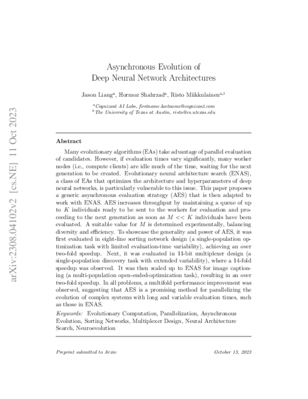 Pdf Asynchronous Evolution Of Deep Neural Network Architectures Hormoz Shahrzad