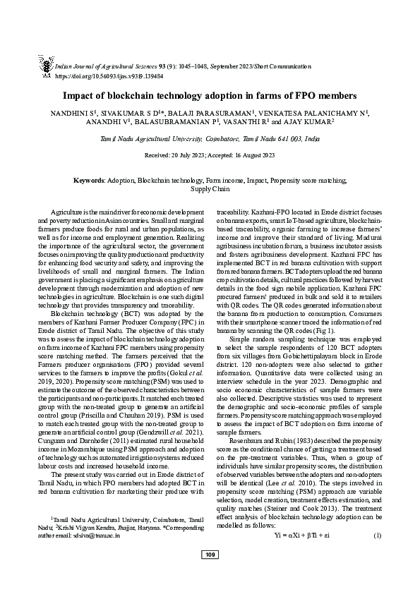 (PDF) Impact of blockchain technology adoption in farms of FPO members