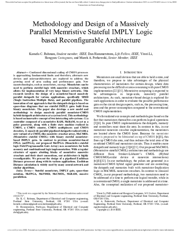 (PDF) Methodology and Design of a Massively Parallel Memristive Stateful IMPLY Logic-Based ...