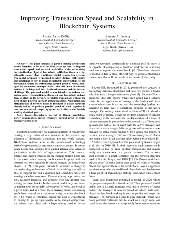 (PDF) Improving Transaction Speed and Scalability in Blockchain Systems