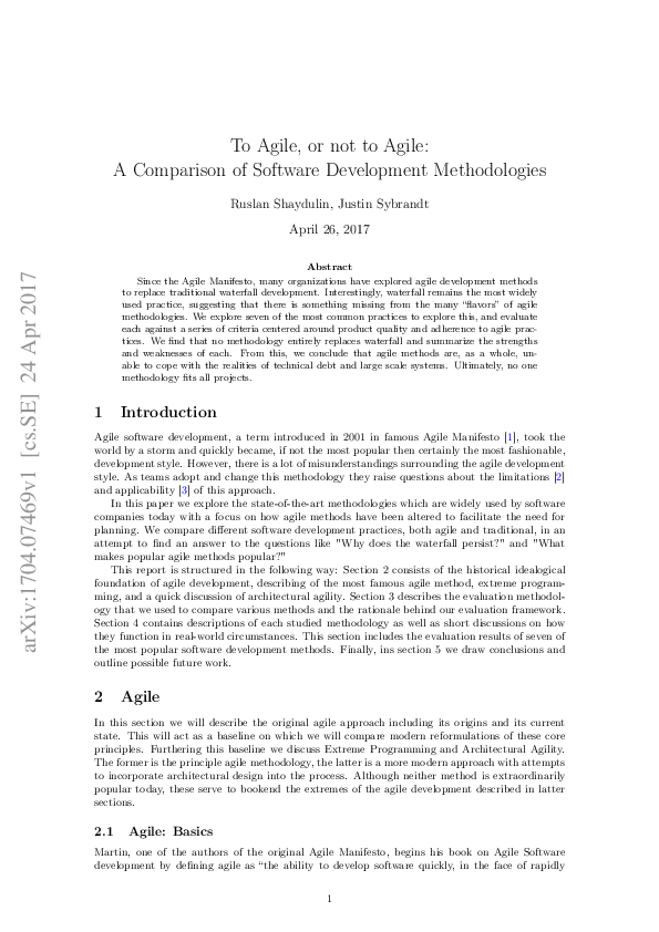 (PDF) Evaluating Agile vs. Waterfall Methodologies in Software Development