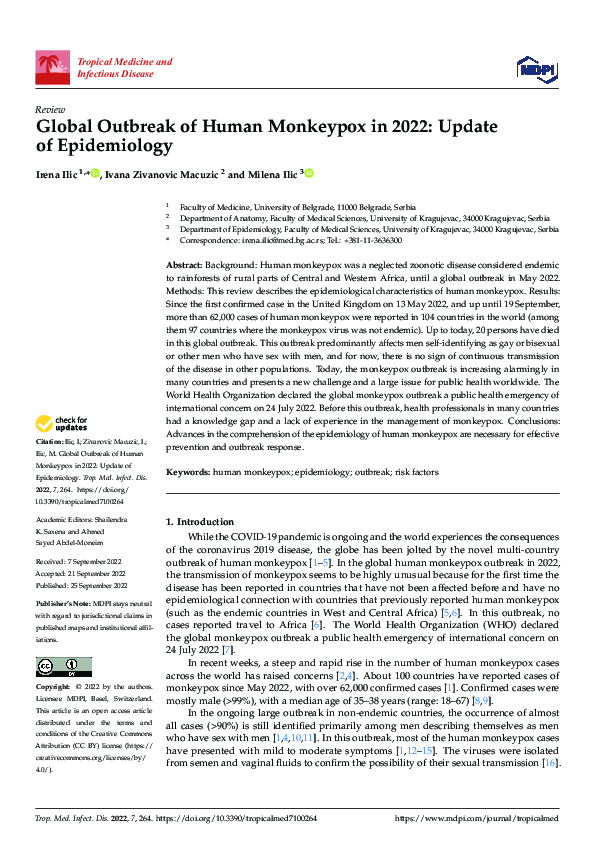 (PDF) Global Outbreak of Human Monkeypox in 2022: Update of Epidemiology
