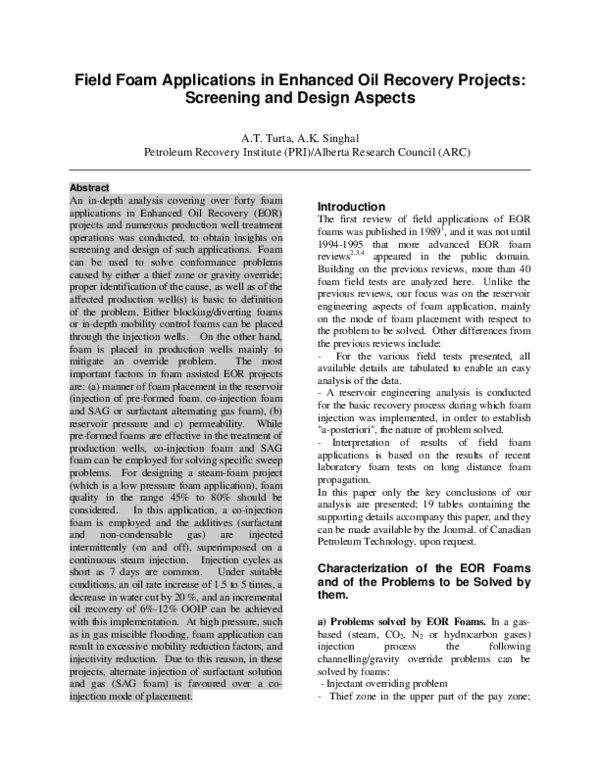 (PDF) Field Foam Applications in Enhanced Oil Recovery Projects ...