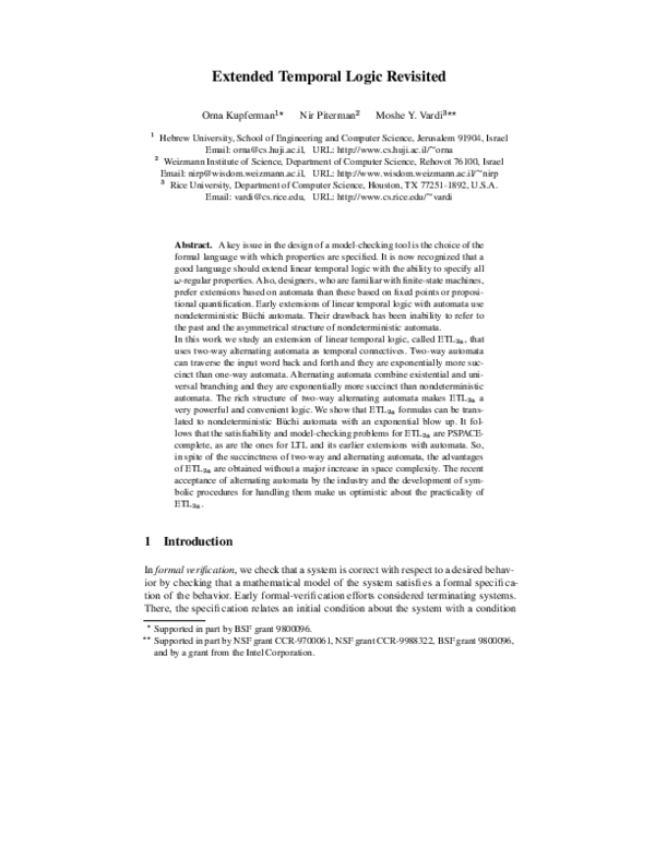(PDF) Extended Temporal Logic Revisited