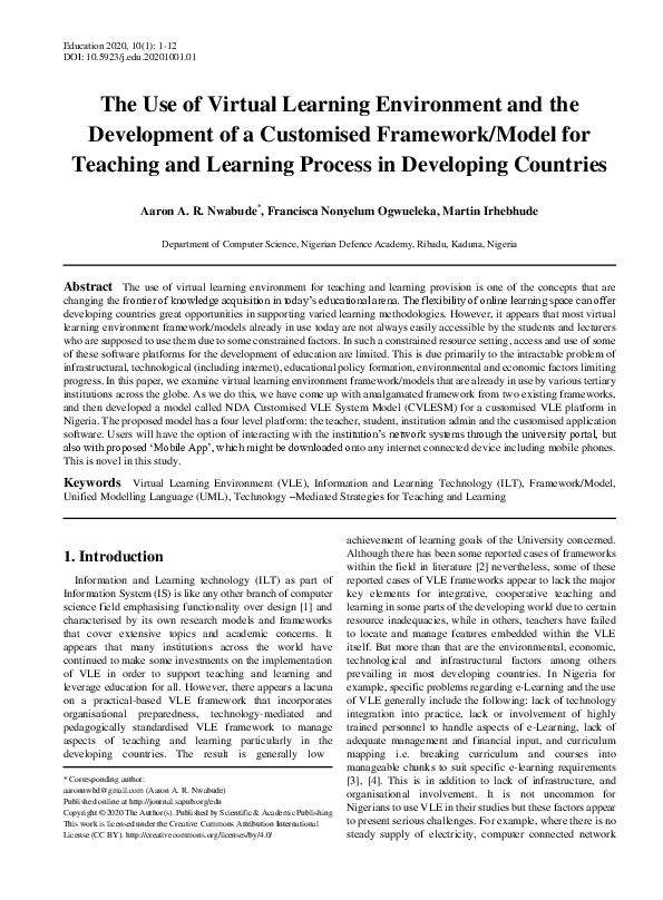 (PDF) The Use of Virtual Learning Environment and the Development of a Customised Framework ...