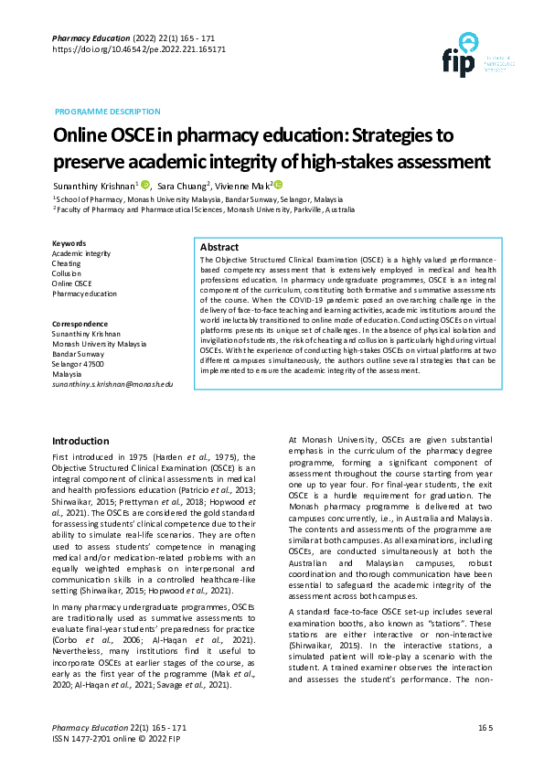 (PDF) Online OSCE in pharmacy education: Strategies to preserve ...