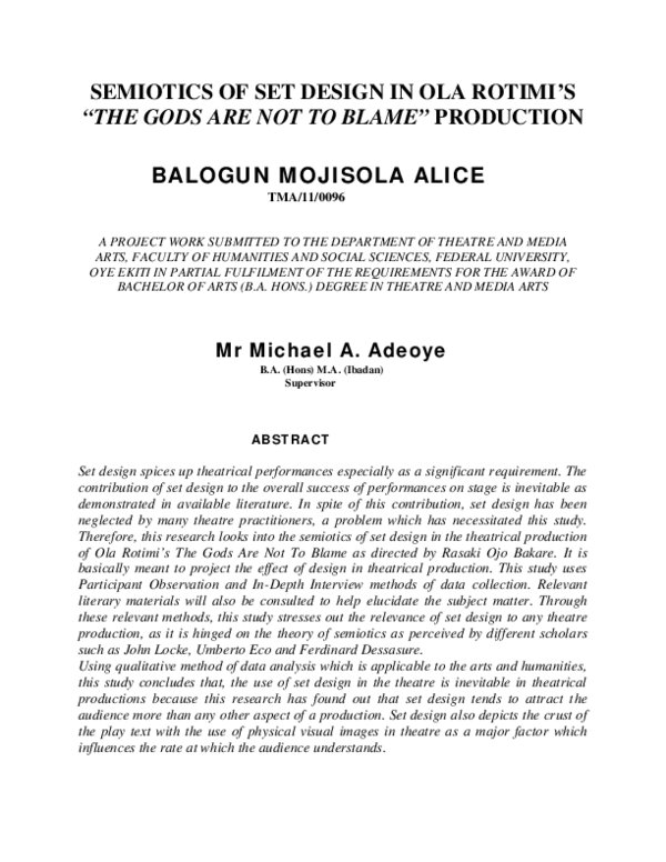 (PDF) Semiotics of Set Design in Ola Rotimi’s “The Gods Are Not to ...