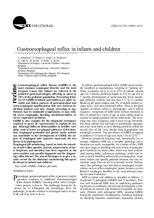 (PDF) The Gastroesophageal Reflux in Infants and Children