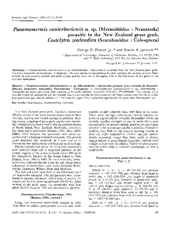 (PDF) Psammomermis canterburiensis n. sp. (Mermithidae: Nematoda ...