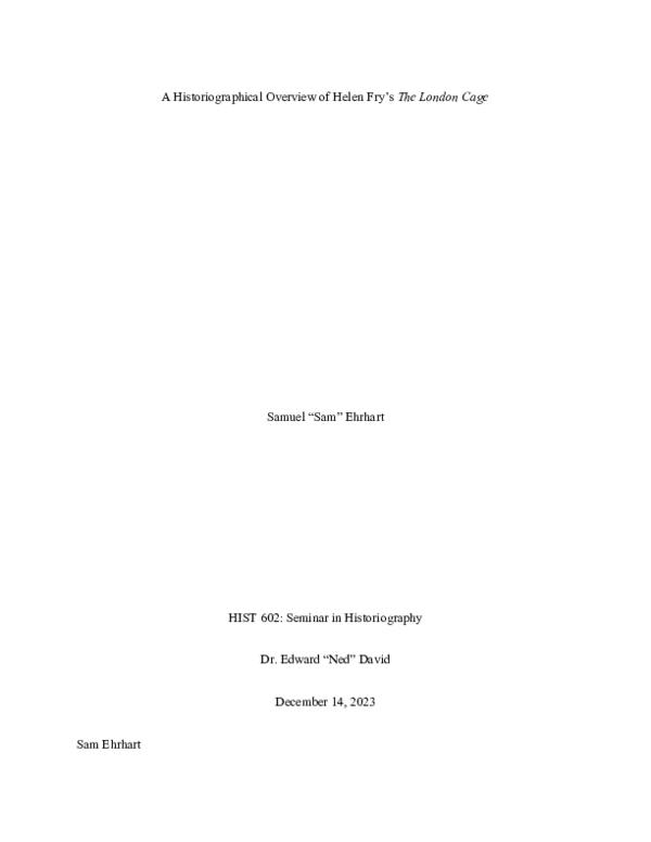 (DOC) A Historiographical Overview of Helen Fry’s The London Cage