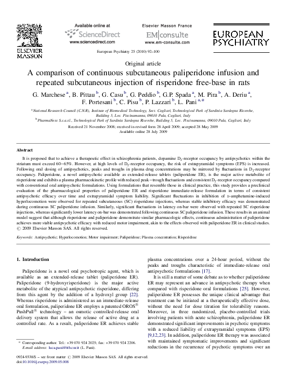 (PDF) A comparison of continuous subcutaneous paliperidone infusion and ...