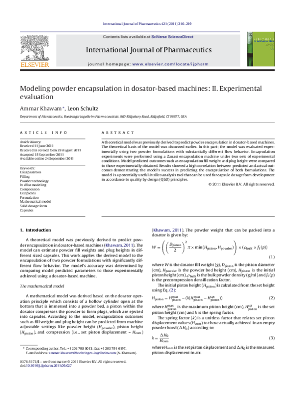(PDF) Modeling powder encapsulation in dosator-based machines: I. Theory