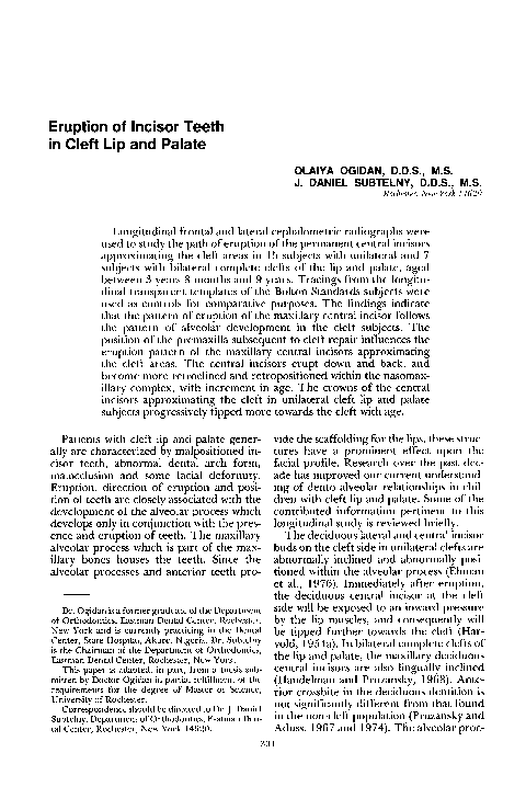 (PDF) Eruption of incisor teeth in cleft lip and palate