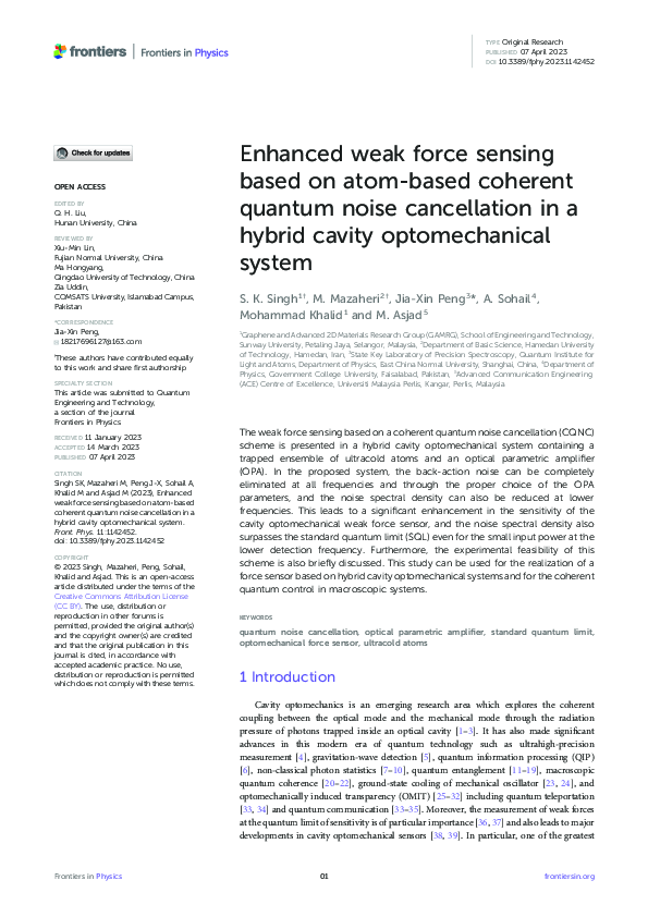 (PDF) Enhanced weak force sensing based on atom-based coherent quantum ...