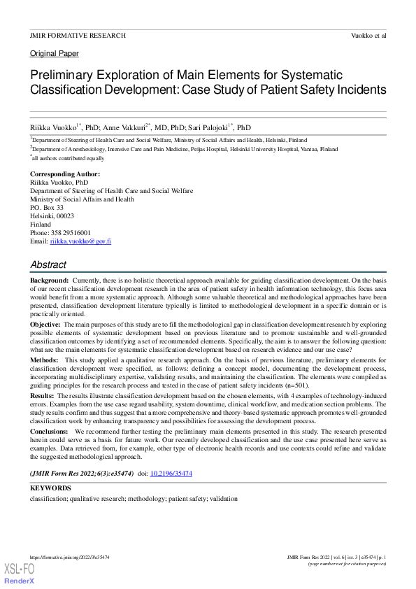 (PDF) Systematic Classification for Patient Safety Incidents