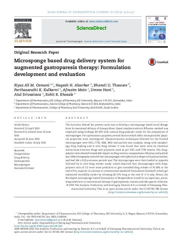 (PDF) Microsponge based drug delivery system for augmented ...