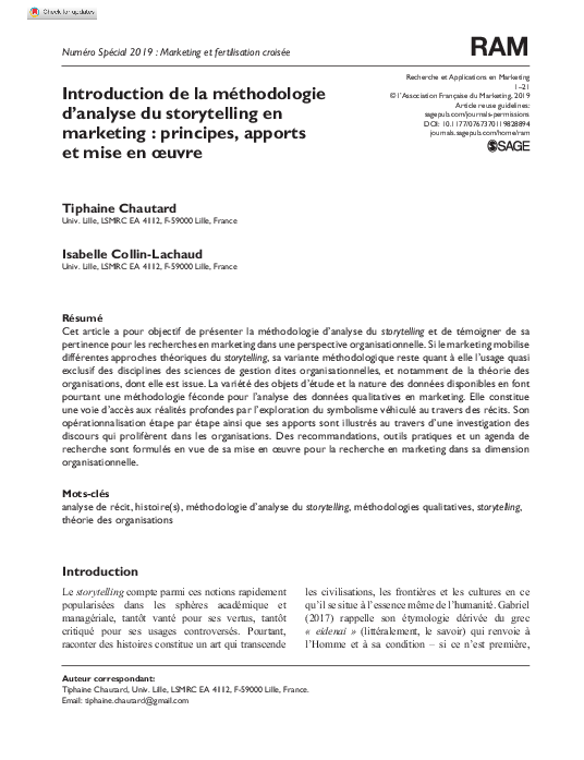 (PDF) Introduction de la méthodologie d’analyse du storytelling en marketing : principes ...