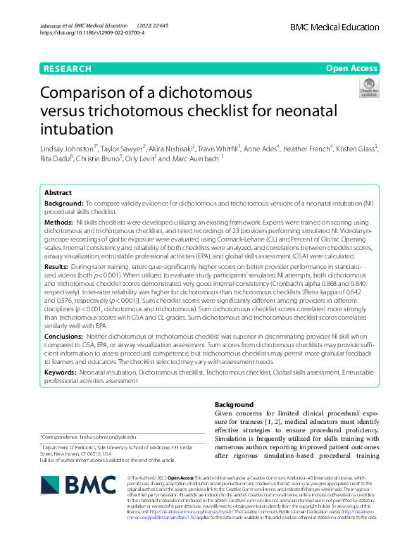 (PDF) Comparison of a dichotomous versus trichotomous checklist for ...