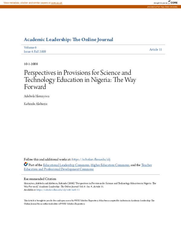 (PDF) Perspectives in Provisions for Science and Technology Education ...