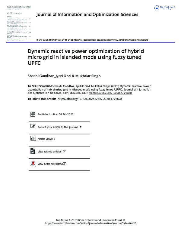Pdf Dynamic Reactive Power Optimization Of Hybrid Micro Grid In Islanded Mode Using Fuzzy