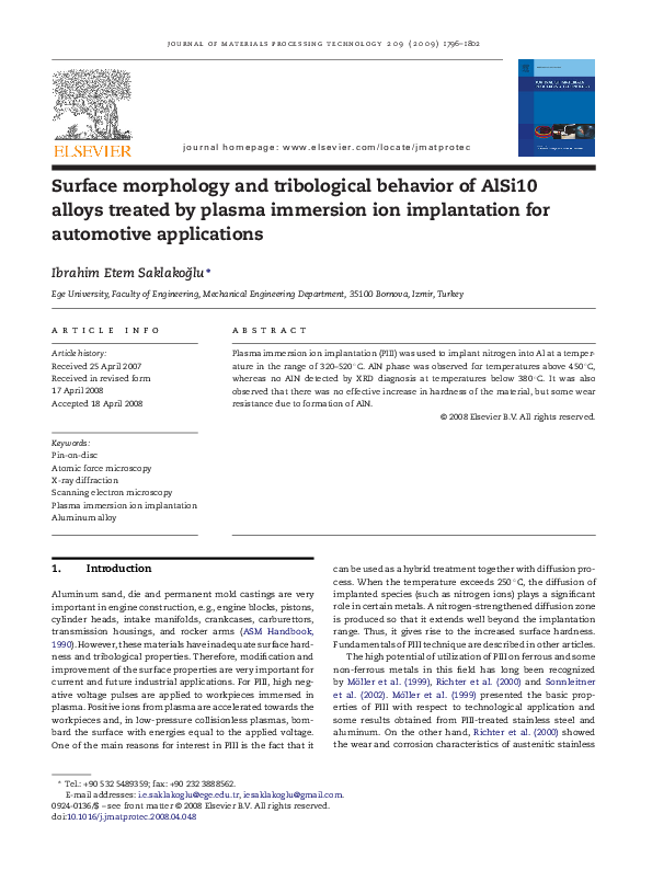 (PDF) Surface morphology and tribological behavior of AlSi10 alloys ...