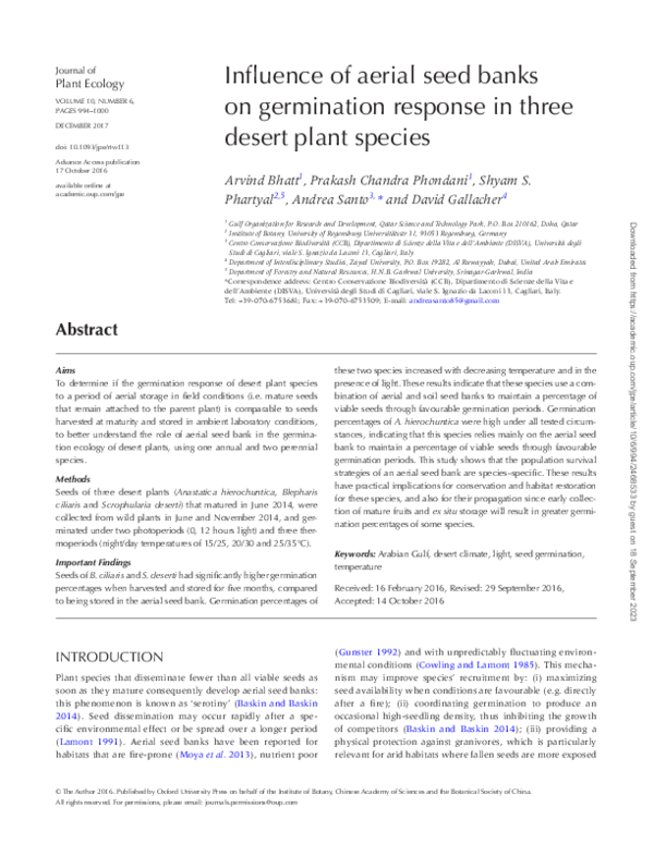 (PDF) Influence of aerial seed banks on germination response in three ...
