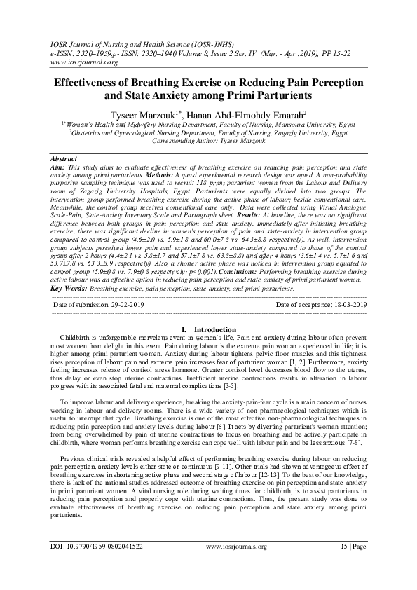 (PDF) Effectiveness of Breathing Exercise on Reducing Pain Perception ...