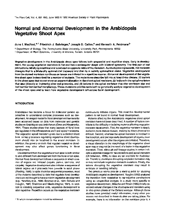 (PDF) Normal and Abnormal Development in the Arabidopsis Vegetative ...