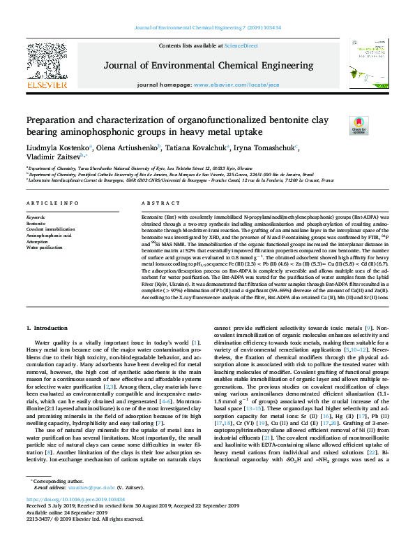 (PDF) Preparation and characterization of organofunctionalized bentonite clay bearing ...