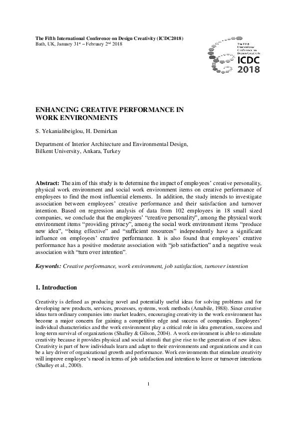 (PDF) Enhancing Creative Performance in Work Environments