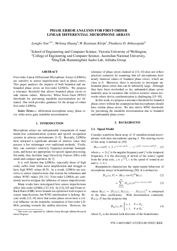 (PDF) Phase Error Analysis for First-Order Linear Differential Microphone Arrays