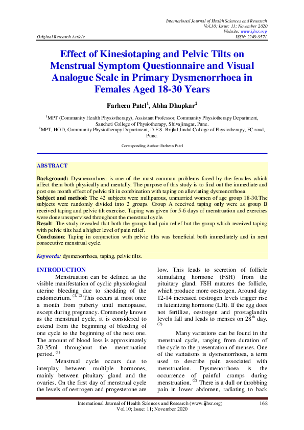 (PDF) Effect of Kinesiotaping and Pelvic Tilts on Menstrual Symptom ...