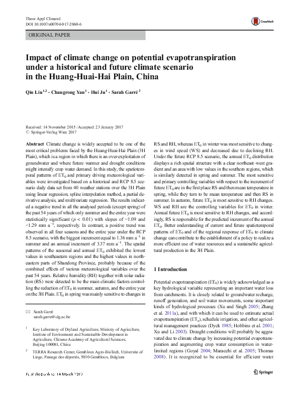 (PDF) Impact of climate change on potential evapotranspiration and crop ...