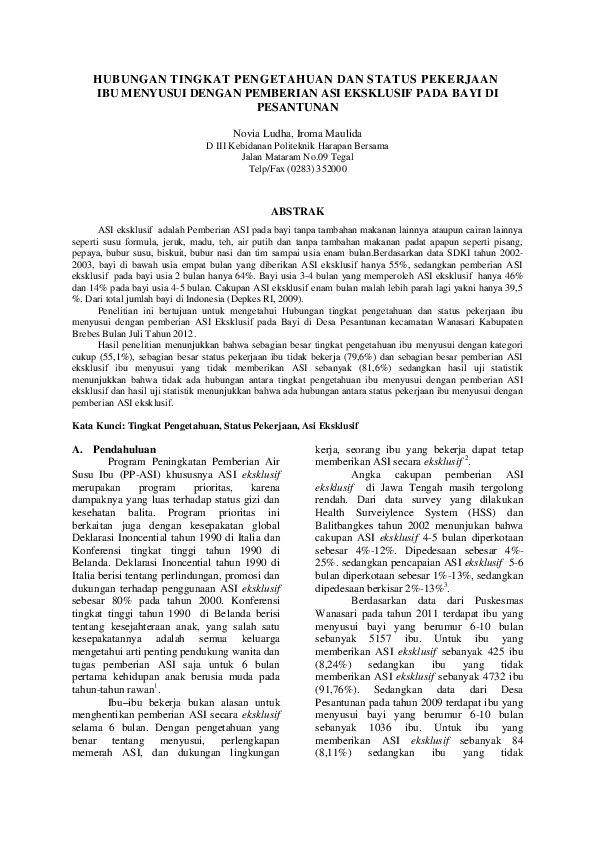 (PDF) Hubungan Tingkat Pengetahuan Dan Status Pekerjaan Ibu Menyusui ...