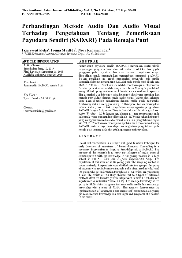 (PDF) Perbandingan Metode Audio Dan Audio Visual Terhadap Pengetahuan Tentang Pemeriksaan ...