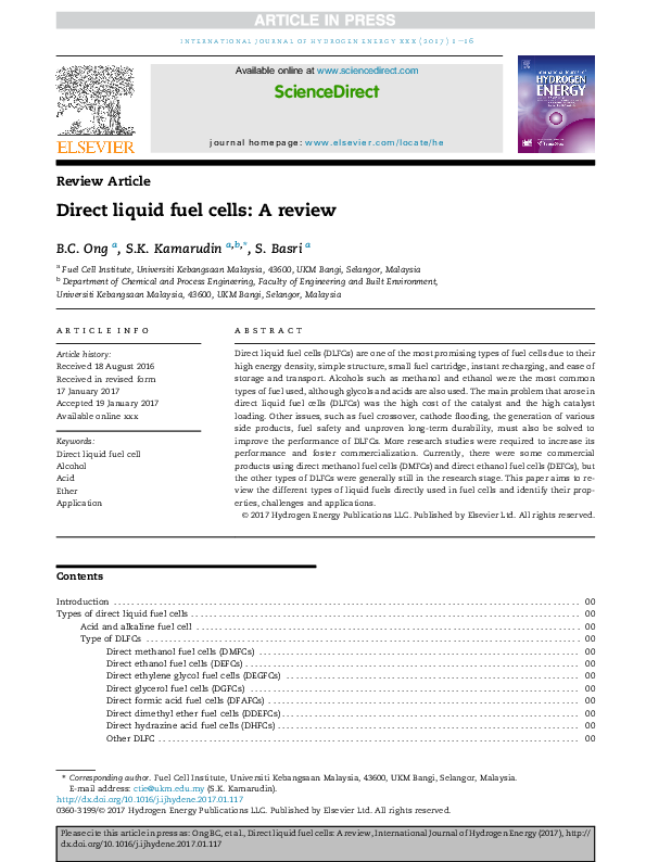 (PDF) Direct liquid fuel cells: A review