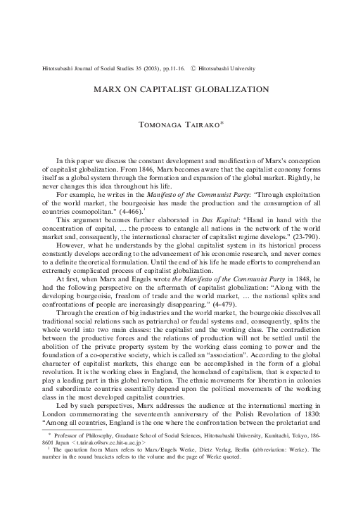 (PDF) Marx on Capitalist Globalization