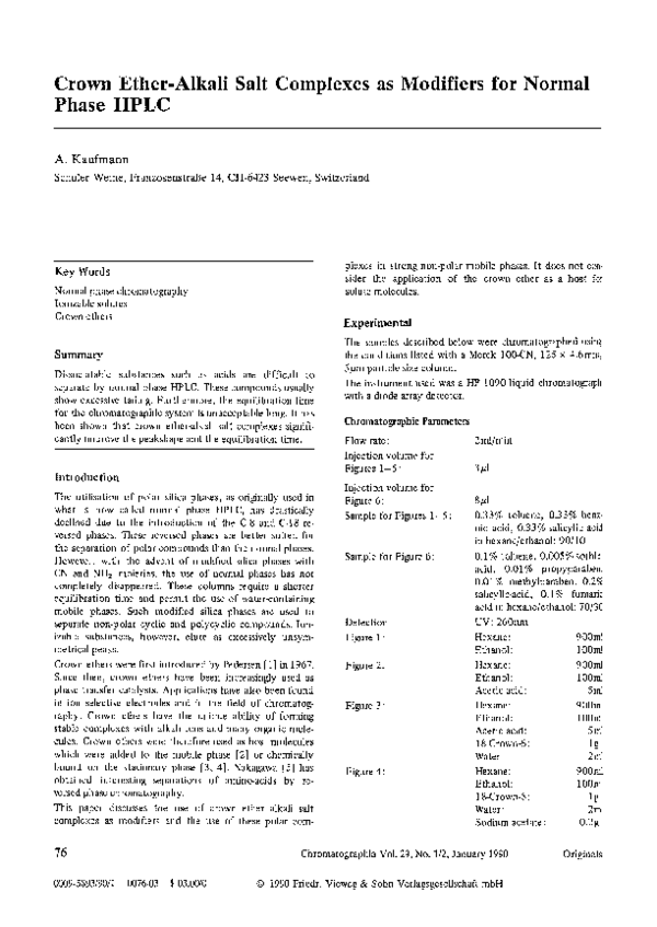 (PDF) Crown ether-alkali salt complexes as modifiers for normal phase HPLC
