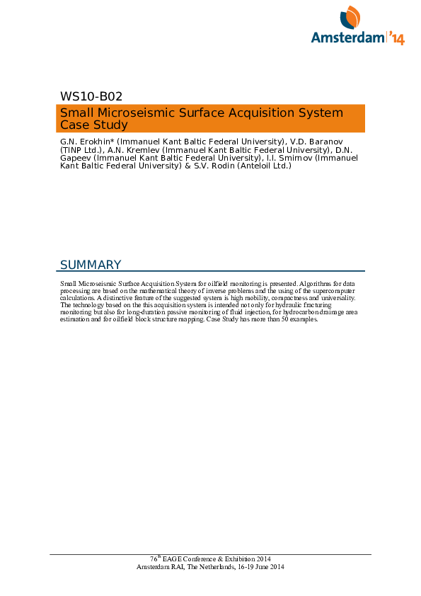 (PDF) Small Microseismic Surface Acquisition System Case Study