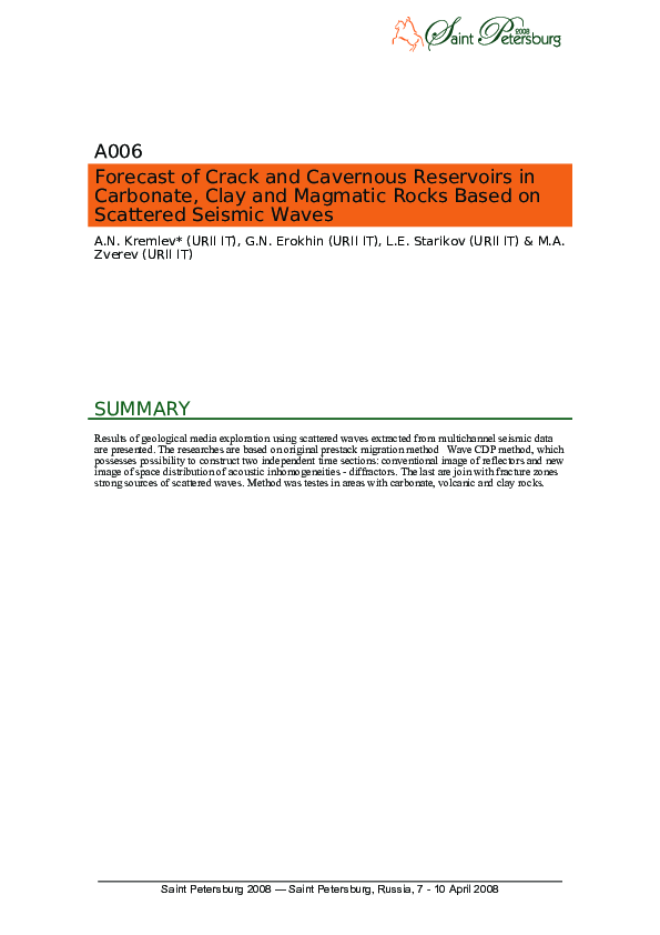 (PDF) Forecast of Crack and Cavernous Reservoirs in Carbonate, Clay and ...