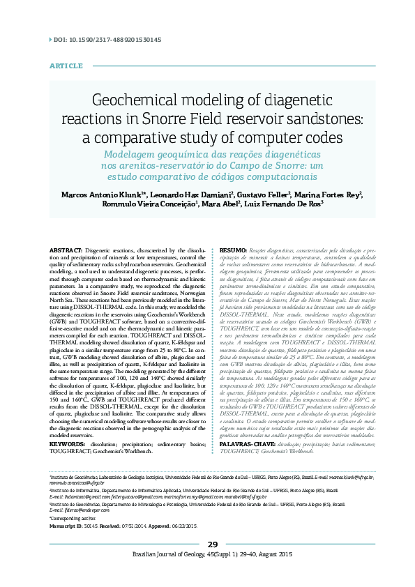 (PDF) Geochemical Modeling of Diagenetic Reactions in the Eocene ...
