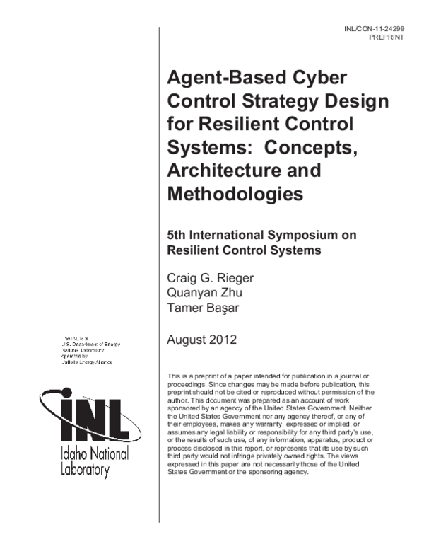 (PDF) Agent-based cyber control strategy design for resilient control systems: Concepts ...