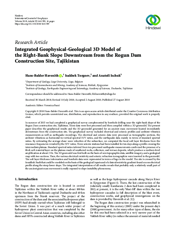 (PDF) Integrated Geophysical-Geological 3D Model of the Right-Bank ...