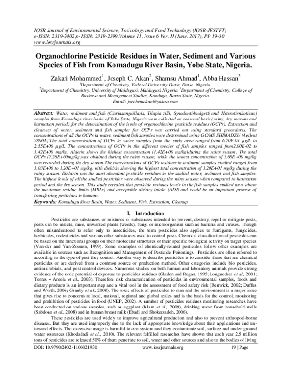 (PDF) Organochlorine Pesticide Residues in Water, Sediment and Various Species of Fish from ...