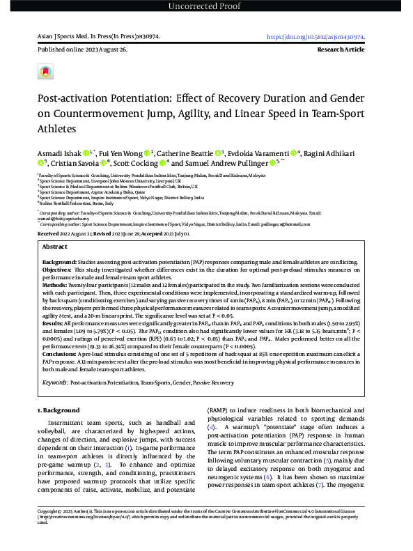 (PDF) Post-activation Potentiation: Effect of Recovery Duration and Gender on Countermovement ...